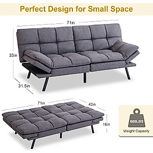 MUUEGM Convertible Futon Sofa Bed Memory Foam Futon Couch Bed Modern Leather Futon Sofa Couch Love Seat Sofa Sleeper Couch for Living Room,Office,Small Space,Adjustable Armrest&Backrest