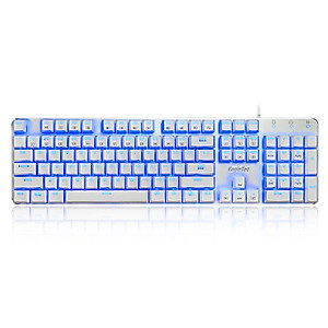 EagleTec KG051-BR BLUE LED Backlit Mechanical Gaming Keyboard Low Profile Mechanical Gamers Keyboard 104 Key Mechanical Computer USB Gaming Keyboard for PC (WHITE VERSION)