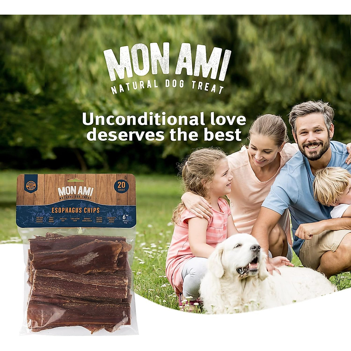 Mon Ami Beef Esophagus Chip Dog Treats (6 Inch, Pack of 20) – Gullet Treats for Dogs Made from Grass Fed Beef with Glucosamine & Chondroitin – Natural Dog Treats, Grain Free & High Protein Dog Chews