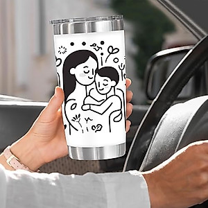 FOCIUZTA 20oz Charming Hand-Drawn Mother and Child with Floral Design Tumbler with lid, Travel Coffee Cup, Ideal for Easter, Mother Day, and birthday gifts