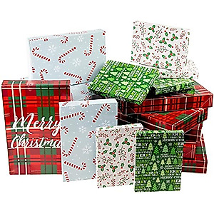 Juvale 24 Pack Christmas Boxes for Gifts with Lids for Presents, Empty Wrap in 4 Designs (3 Sizes)