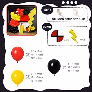 MOMO RUCCI 128Pcs Red Black Yellow Balloons Arch Garland Kit, with Cartoon Flash Lightning Foil Balloon,for Superhero Theme Race Car Cartoon Boy Birthday Baby Shower Party Decoration Supplies