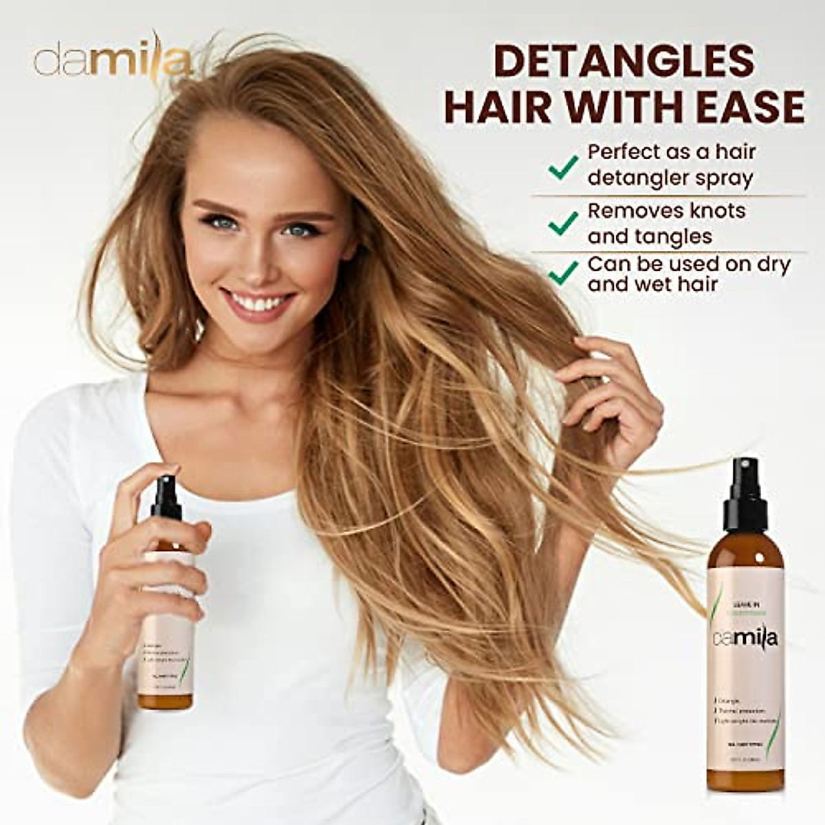 damila Keratin Leave In Conditioner Spray for Fine, Dry, Damaged and Curly Hair - Detangles and Protects Against Heat - Sulfate and Paraben Free (8.12 Fl Oz (Pack of 1))