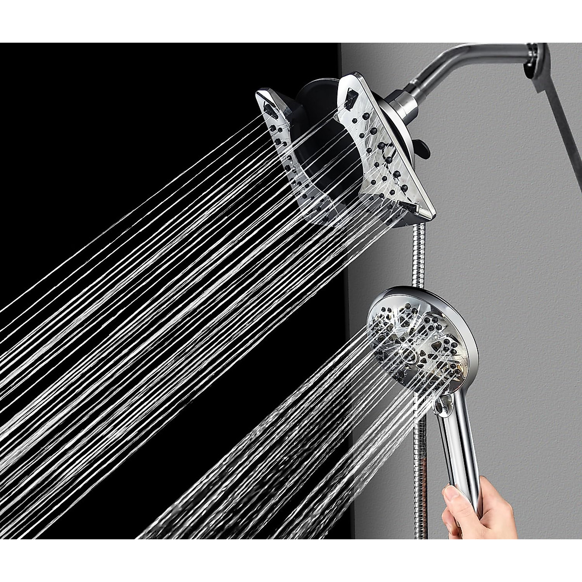 INAVAMZ 2-IN-1 Shower Heads with Handheld Spray Combo: 7.5 Inch Rainfall Shower Head & 10 Settings Hand Held Shower Head, Detachable Shower Head with Hose Lifetime Shower Head Warranty