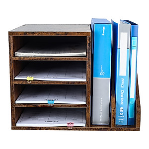 PAG Wood Desktop File Holder Organizer Mail Sorter for File Folders, Mails, Envelopes, Mailing Supplies or Magazines, Brown