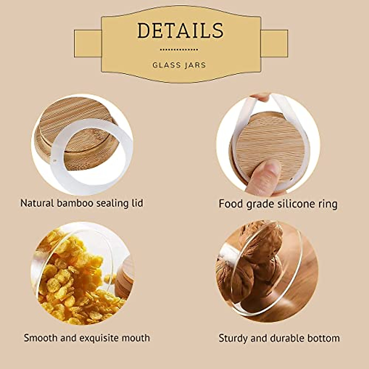 TANGLONG Glass Jars With Bamboo Lids Set, Glass Jars With Wood Lids 8 oz, Large Spice Jars, Glass Storage Containers For Pantry , Cookie, And Coffee SET OF 16