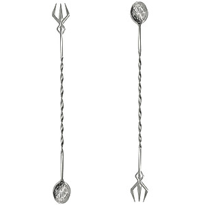 Pinenjoy 2Pcs 12.67inch Bar Spoon Fork Cocktail Mixing Spoon with Trident Fork 18/10(304) Stainless Steel Bartender Stirring Spoon for Milkshakes Juice Coffee Tea Beer Mixing