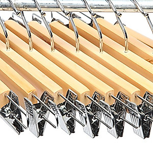 LOHAS Home 10-Pack Natural Finish Wooden Pant Skirt Hangers with 2-Adjustable Anti-Rust Clips