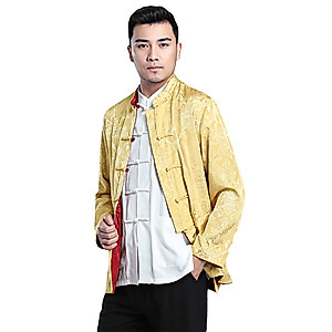 ZooBoo Chinese Clothing Tang Suit - Reversible Traditional China Ancient Costume Male Martial Arts Tang Suit Coats Kung Fu Long Sleeve Jacket Both Sides Wear Tops for Men (XXL, Red with Gold)
