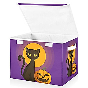 RunningBear Black Cat Halloween Large Storage Bins with Lid Collapsible Storage Bin Nursery Baskets Foldable Fabric Storage Boxes for Children Toys Playroom