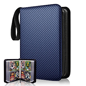 400 Pockets PACKAPRO Trading Cards Binder - Zipper Sports Cards Collector with Removable Sleeves - Card Binders Album Folder Holder for TCG Yugioh Cards Binder Boys Girls Gifts - Stripe Blue