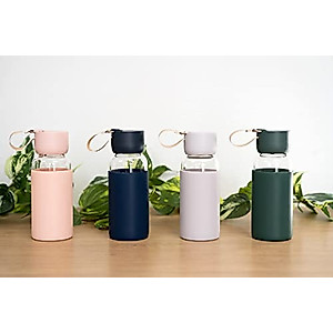 Boukali 400ML Glass Water Bottle With Magnetic Leather Strap/Silicone Sleeve/Leak Proof BPA Free (Green)