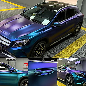 ASENDIWAY Chameleon Glossy Metallic Purple to Blue Vehicle Car Adhesive Vinyl Wrap Stretchable Decal Adhesive Sticker Film Sheet Air Release DIY Decoration Vinyl