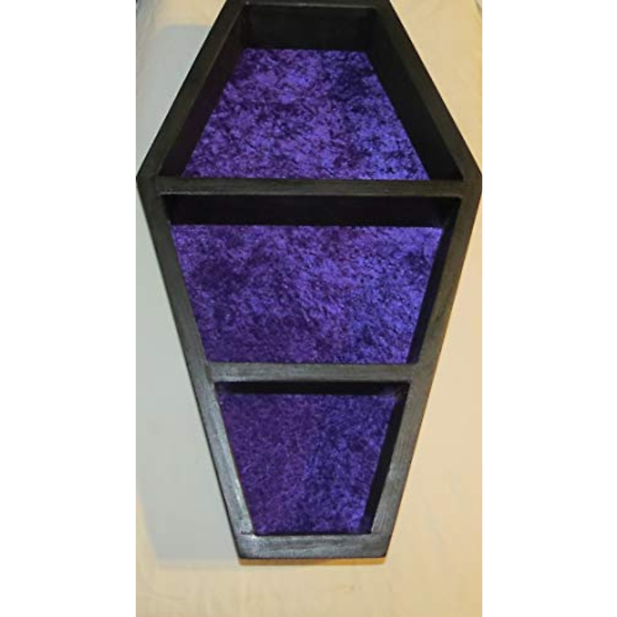 JOANNDLES Coffin Wall Shelf Black Wood to Choose Dracula Style Gothic Home Decor (22-Half L x14-half W x 3-Half D) (Black Wood Purple Back)