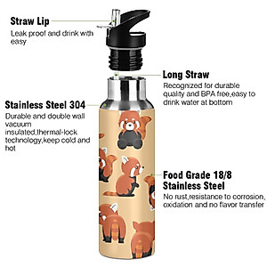 Dussdil Cute Red Panda Water Bottle Kid's Vacuum Insulated Tumblers Stainless Steel Cup BPA Free with Handle Straw Lid for Boys Girls Gifts 20 Oz
