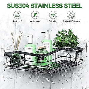 3Free Corner Shower Caddy, 4 Pack Strong Adhesive Shower Organizer with Soap Holder and 12 Hooks No Drilling Shower Shelves, Rustproof SUS304 Stainless Steel Bathroom Shower Shelf for Inside Shower
