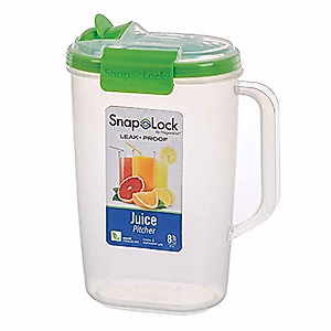 SnapLock by Progressive Juice Pitchers 2.0 Liter Container - Green, Easy-To-Open, Leak-Proof Silicone Seal, Snap-Off Lid, Stackable, BPA FREE
