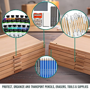 U.S. Art Supply 10 Drawer Wood Artist Supply Storage Box - Pastels, Pencils, Pens, Markers, Brushes