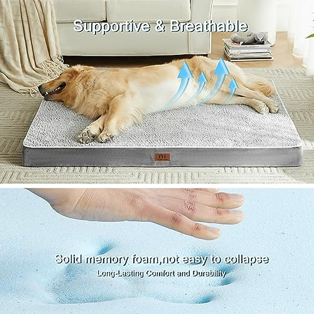 WESTERN HOME Memory Foam Orthopedic Dog Bed, Washable Dog Crate Bed for Large Dogs, Pet Bed Mat with Removable Cover and Waterproof Lining, 36 Inches, Grey