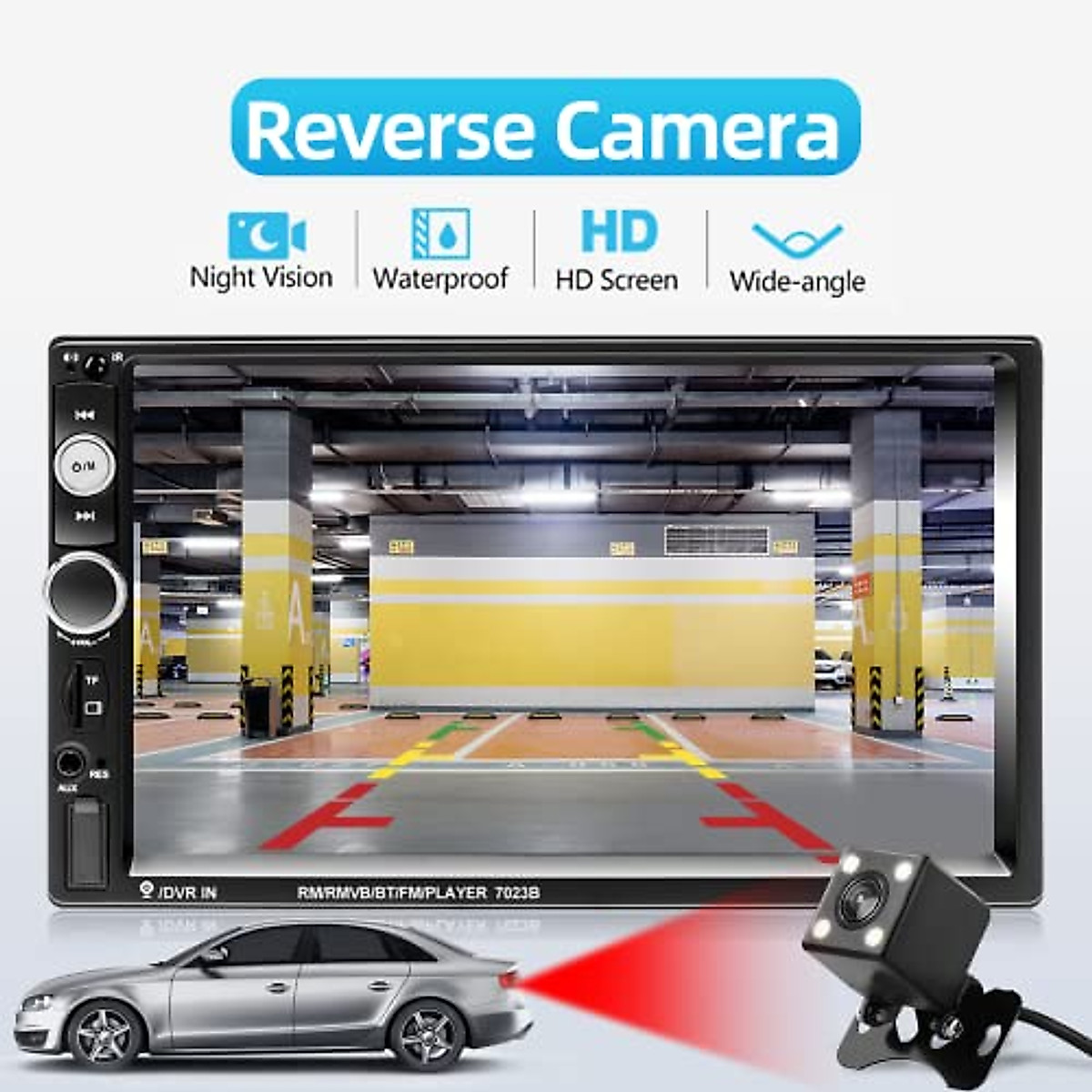 Double Din Car Stereo with Bluetooth and Backup Camera 7 inch HD Touchscreen Multimedia Car Audio Receivers Support FM USB TF Card AUX-in Mirror Link+Remote Control+Wireless Steering Wheel Control