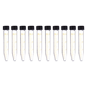 TEHAUX Conical Centrifuge Tubes, 10PCS 15ml Leak- Proof Sterile with Screw Cap Graduated Glass Vial Tube Test Container