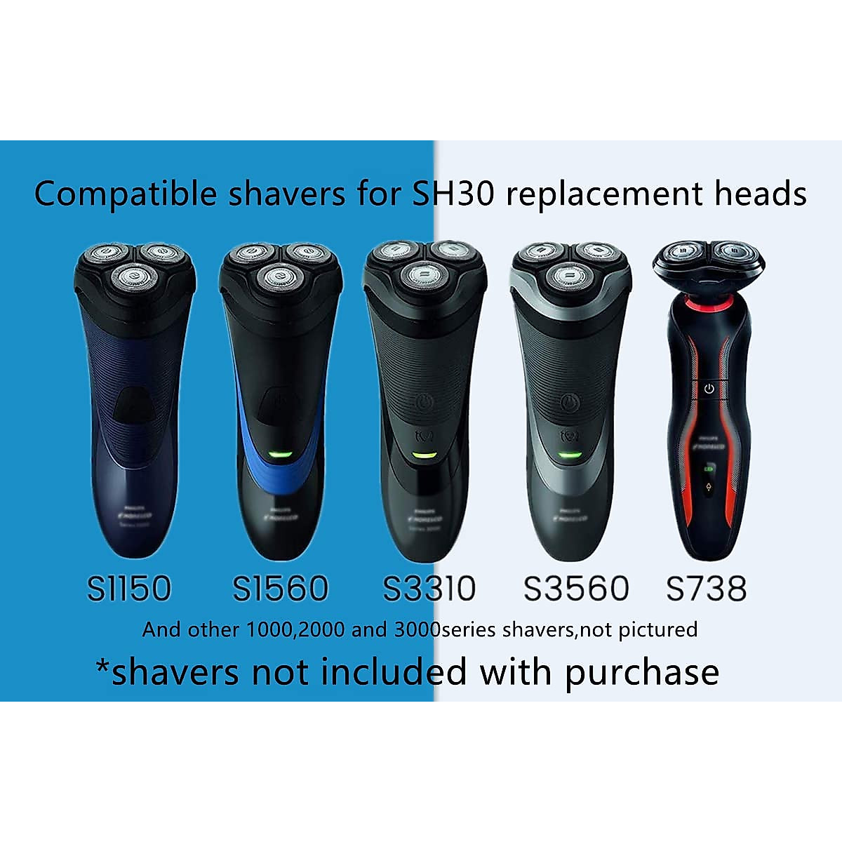 SH30 Replacement Heads for Philips Norelco Series 3000, 2000, 1000 Shavers and S738, Compatible with Philips ComfortCut Blades Shaving Heads like S1560 S3310，Norelco One Blade Replacement Heads.3-Pack