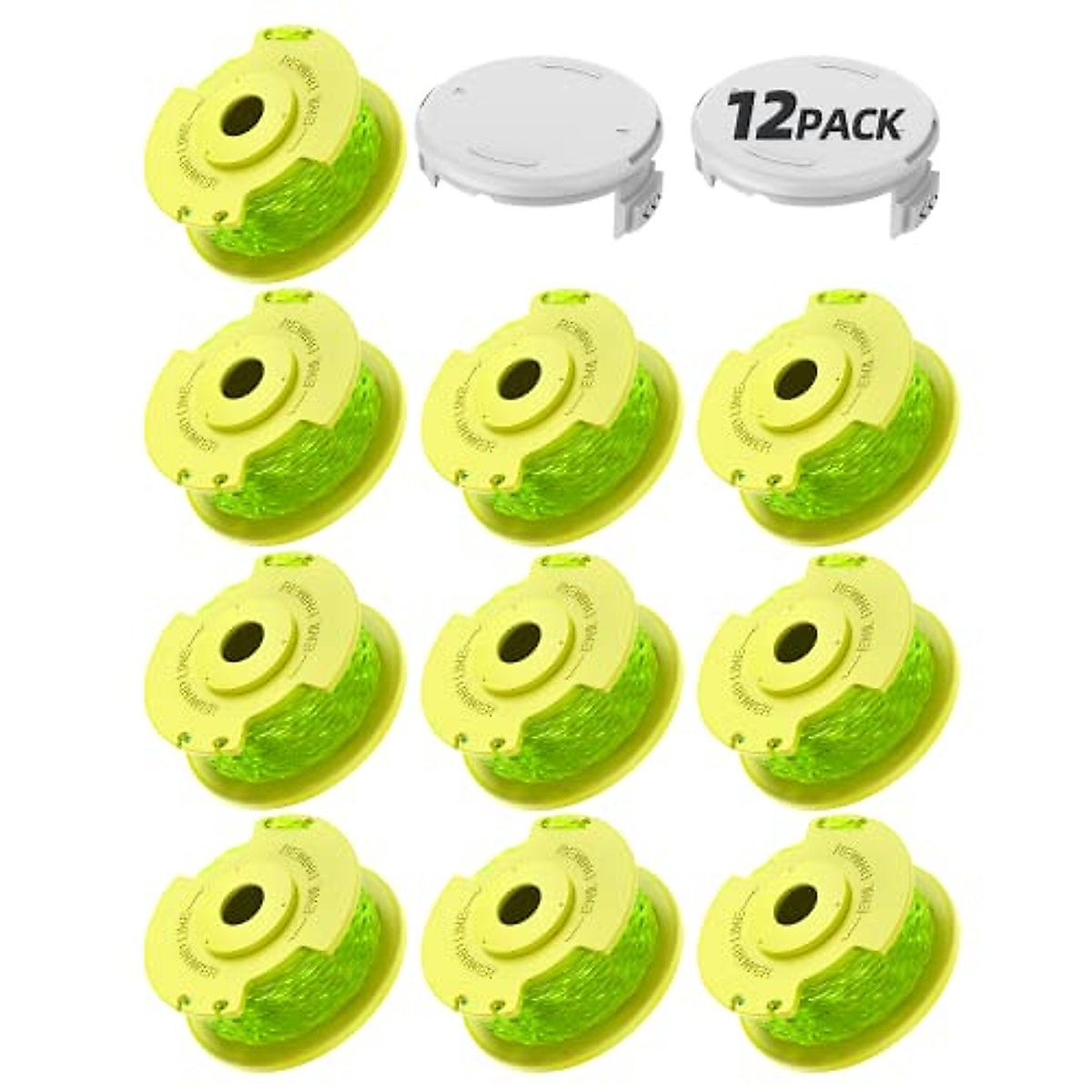 Weed Wacker String Compatible with Ryobi One Plus+ AC80RL3, 0.08'' String Trimmer Line,Weed Eater String Compatible with Ryobi 18V, 24V, 40V Trimmers(10 Replacement Spool, 2 Trimmer Cap Cover)
