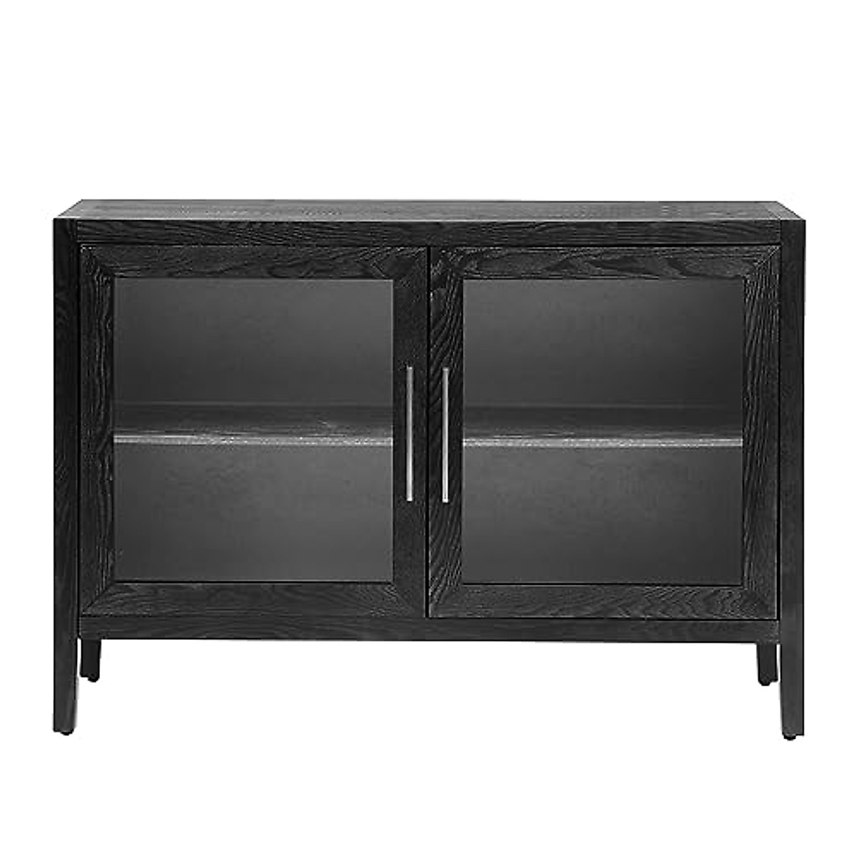 Hlcodca Wood Storage Cabinet with Two Tempered Glass Doors,Four Legs and Adjustable Shelf,Suitable for Living Room, Study and Entrance (Black-001)