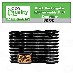 32 oz Reusable Food Storage 5 Pack Containers with Lids by EcoQuality – Rectangular BPA Free Freezer, Microwave & Dishwasher Safe – Airtight & Watertight Stackable, Lunch Meal Prep, To-Go, Bento Box