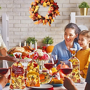 QOIUSO Thanksgiving Gift Bags Cellophane Bags: 50 Pcs Thanksgiving Treat Bags for Goodie Cookies Snacks and Gift Wrapping, Clear Candy Bags with Twist Ties Thanksgiving Party Favors Bags - 4 Style