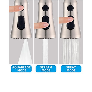 Hibbent Pull Down Kitchen Faucet Head Replacement, 3-Function Kitchen Sink Spray Nozzle with 10 Adapters, Compatible with Moen, American Standard, Delta, Kohler Faucets, Brushed Nickel