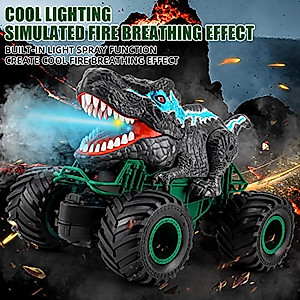Intano Remote Control Dinosaur car Toy, 2.4G Dinosaur Monster Trucks for Boys 3,4,5,6,7,8 Year Old,Dinosaur Toys for Kids 5-7 with Light Sound Mist Spray.Birthday Gift for Kids Boys Girls