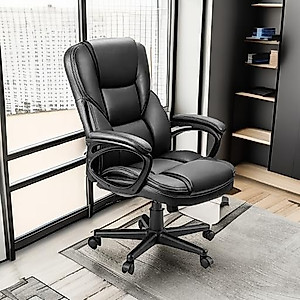 Furmax Office Exectuive Chair High Back Adjustable Managerial Home Desk Chair, Swivel Computer PU Leather Chair with Lumbar Support (Black)