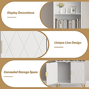 Anbuy White Bookshelf, 3 Tier Tall Bookcase with Doors, Storage Wood Shelves Modern Bookcases, Library Book Case for Living Room Bedroom Home Office Kitchen