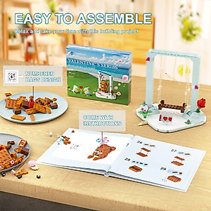 Nubee Valentine Love Birds Brown Bear Building Sets Compatible with Lego, Lovebirds Swings Bear Flower Heart Arrow I Love U Board, Valentine Gifts for Her, Kids Classroom.(485PCS)