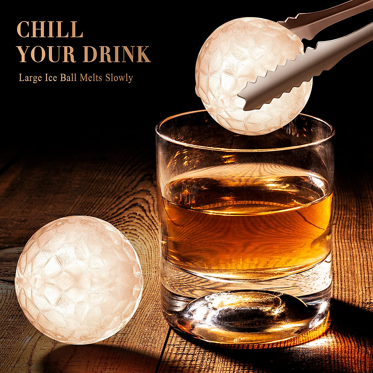 Whiskey Ice Ball Maker with Lid and Bin, Round Ice Cube Trays for Freezer, Large Sphere Whiskey Ice Cube Tray,Circle Ice Cube Tray for Cocktail Bourbon Brandy Scotch