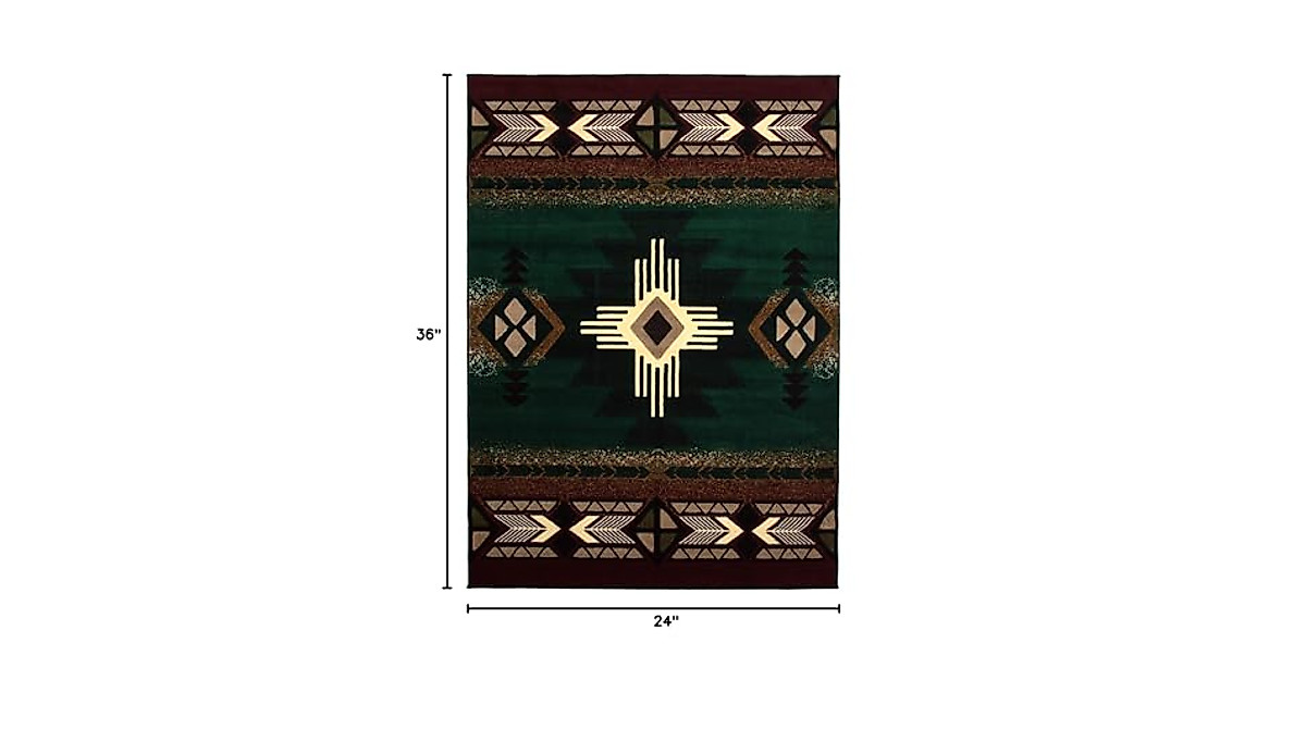 Champion Rugs Navajo Aztec Green Area Rug - 2x3 Feet