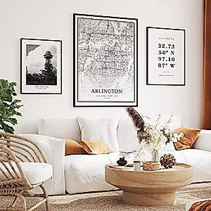 Dear Mapper Arlington United States View Abstract Road Modern Map Art Minimalist Painting Black and White Canvas Line Art Print Poster Art Line Paintings Home Decor (Set of 3 Unframed) (12x16inch)