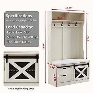 Edwin's Choice 71" H Entryway Hall Tree with Coat Rack and Storage Bench, Wood Coat Tree with Cushioned Stool and Hooks for Hallway, Living Room, Mudroom (Rustic Oak)