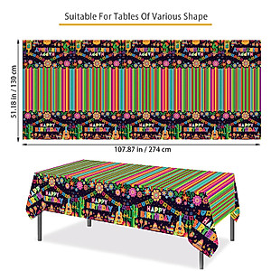 PHOGARY 3 PCS Fiesta Tablecloths for Mexican Themed Birthday Party Decorations, Fiesta Party Decorations Plastic Tablecovers for Mexicana Taco Night, Cinco De Mayo, Colourful Stripes 51" x108"