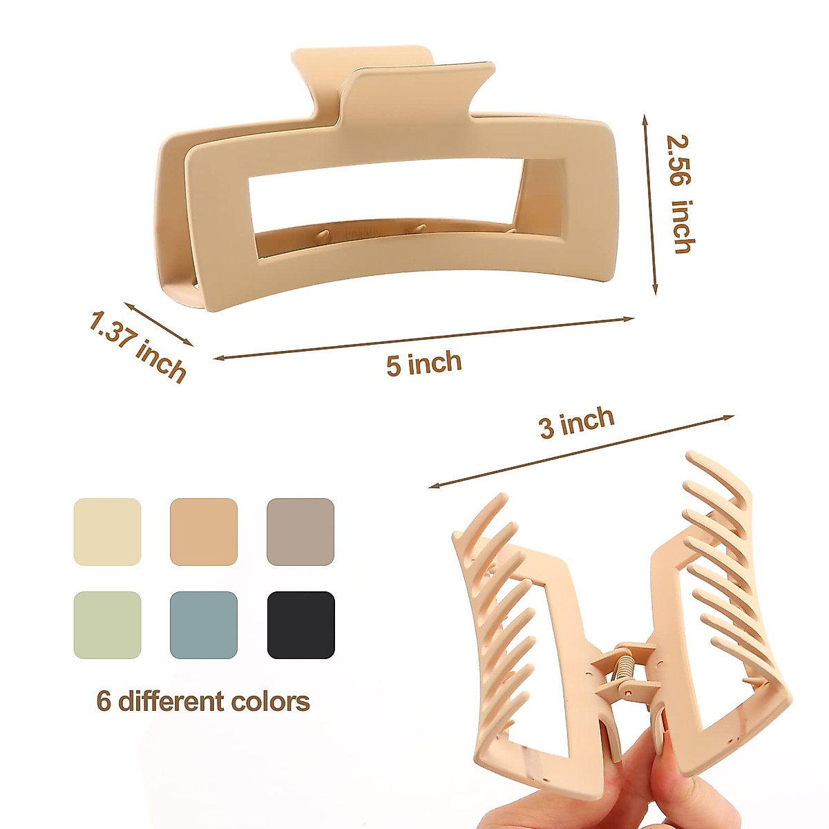 6 Pack Extra Large Hair Claw Clips for Women Girls, 5 Inch Big Rectangular Claw Clip for Long Thick Hair, Huge Matte Strong Hold Nonslip XL Jumbo Hair Claw, Hair Styling Accessories for Gifts