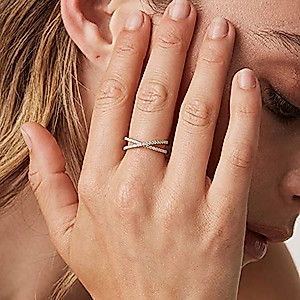 PAVOI 14K Gold Plated X Ring CZ Simulated Diamond Criss Cross Ring (7, White)