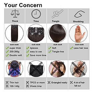 DOCUTE Natural Black Clip in Hair Extensions Black Women 4 Pieces, Full Head Long Straight Hair Extensions Clip ins Double Weft Thick Hair Extensions Hair Classic Pieces (26", Natural Black)