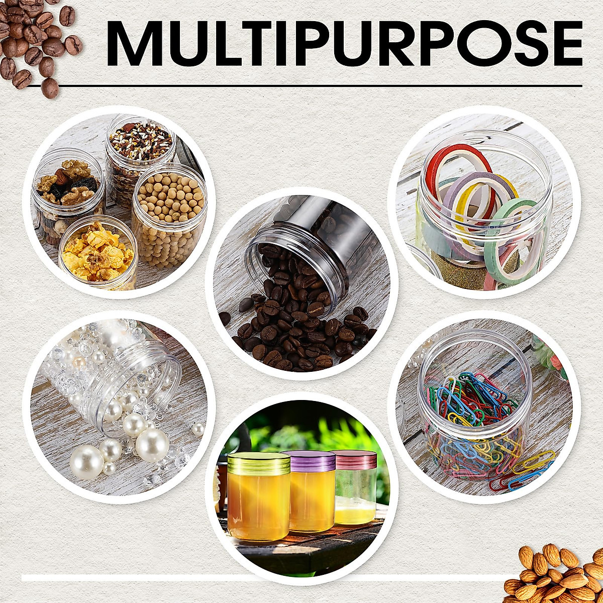 Blushtier 120 Pcs 8 oz Plastic Jars with Lids Clear Round Leakproof Storage Containers Empty Refillable Plastic Jars for Travel Storage Face Creams Kitchen Household Food Spice (Classic Color)