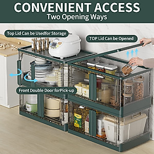 Sineda Storage Bins with Lids - 8.4 Gallon Collapsible Storage Bins with Wheels and Door, Stackable Storage Bins for Clothing, Blankets, Books, Bedding and Toys.(8.4Gal - 2Pack, Green)