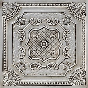 From Plain To Beautiful In Hours DCT04 Elizabethan Shield PVC 2' x 2' Lay-in or Glue-up Ceiling Tile (Covers / 40 sq.ft), Antique White, 10 Piece