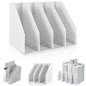 Lemical Freely Expanding 4 Vertical Compartment Collapsible Magazine File Holder Space Saving Rack Home Kitchen Desk Organizer No Need Assemble Gray