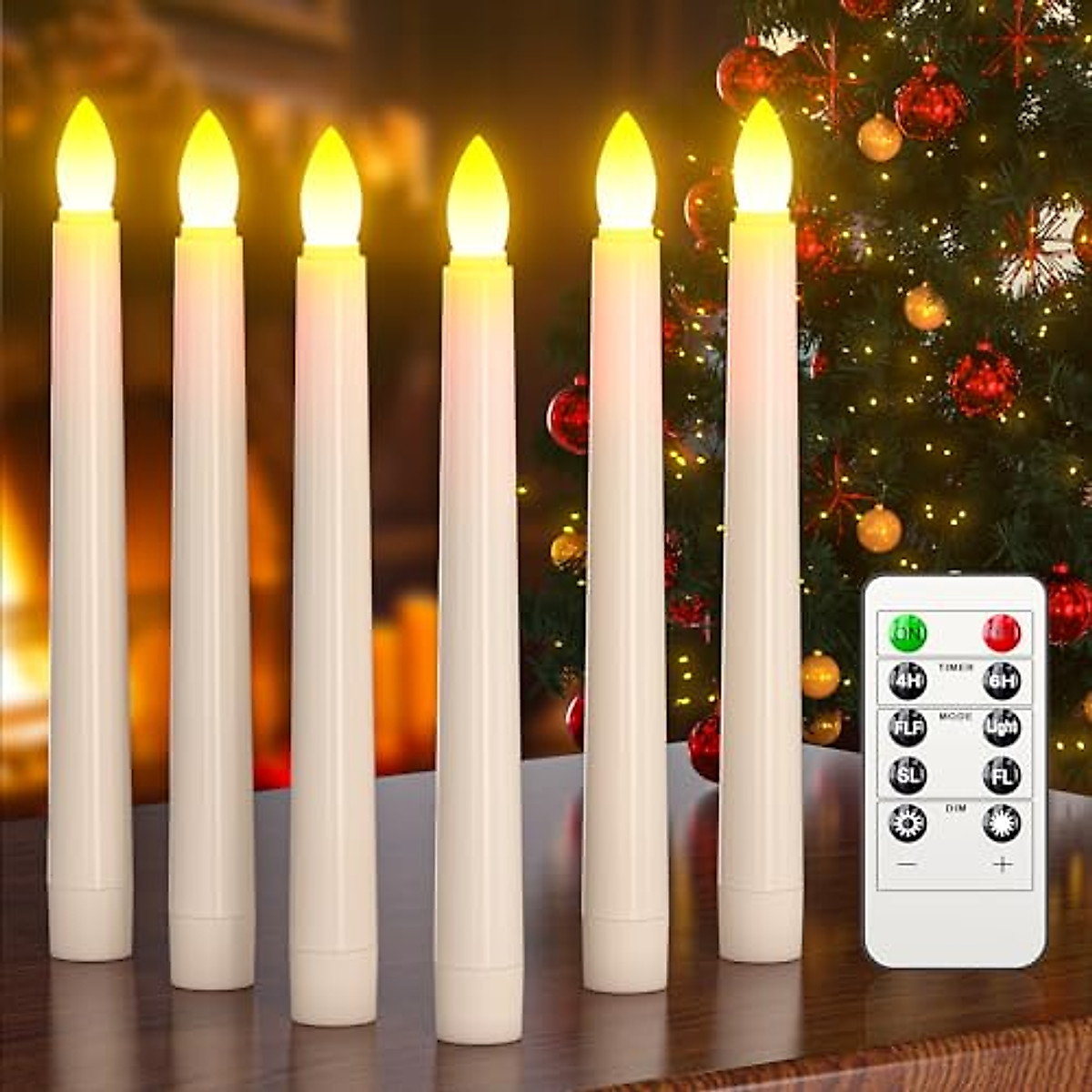 PChero Flameless Candles with Remote Timer, 7.9" Ivory Battery Operated LED Taper Dripless Floating Flickering Candles for Wedding Halloween Thanksgiving Christmas Themed Party Valentines Decorations