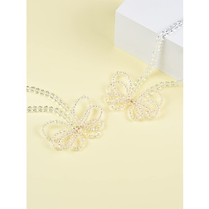 SUQ I OME 2 Pack of Handmade Sparkling Crystal Beaded Magnetic Curtain Tiebacks with Butterfly,Wedding Curtain Buckle Drapery Holder Girl's Room Decorations