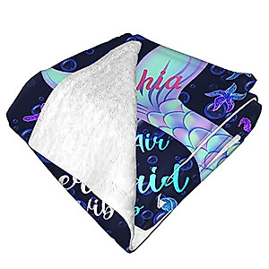 Personalized Mermaid Blanket Custom Name Blanket for Girls Women Customized Mermaid Tail Scale Blanket Cute Animal Soft Cozy Lightweight Fleece Throw Blanket Birthday Gift For Sofa Bed XS For Toddlers